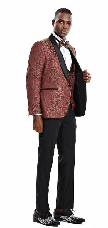 Men's Blue Dot Skinny Fit Fashion Prom Suit 3 Piece Fitted Bow M364SK-02