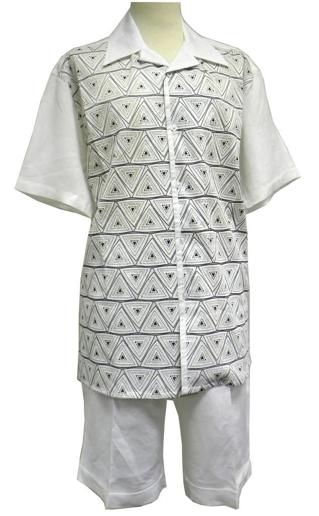 Mens White Linen Short Set Triangle Mesh Front Successo 3343 Size M, L