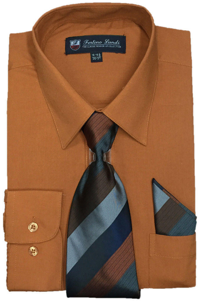 Daniel Ellissa Mens Rust Dress Shirt with Ties and Handkerchiefs ...