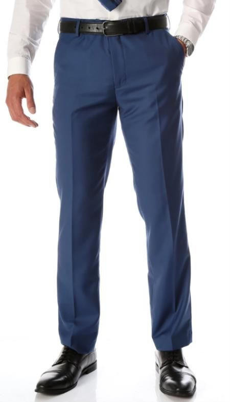 Men's Modern Fit Slacks Gray Plain Front Dress Pants OM-TR