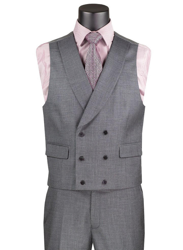 Vinci Men's Charcoal 3 Piece Suit Fancy Vest Big Lapel Modern Fit MV2K-2