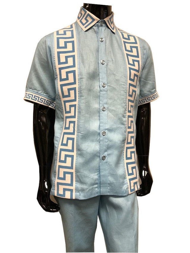 Buy Greek Key Stripe Linen Outfit for Men at Contemposuits