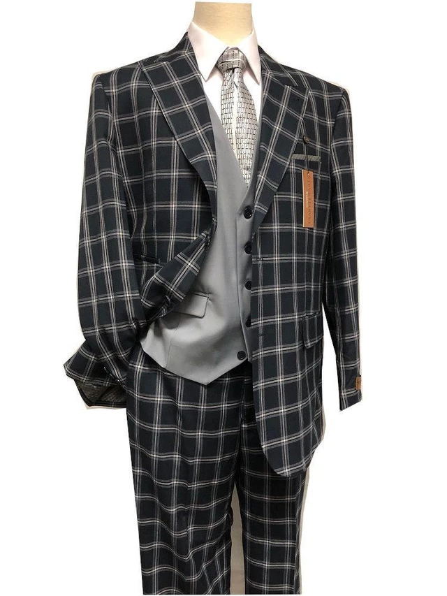 Steve Harvey Suit 3 Piece Gray Rust Plaid Contrast Vest 122750