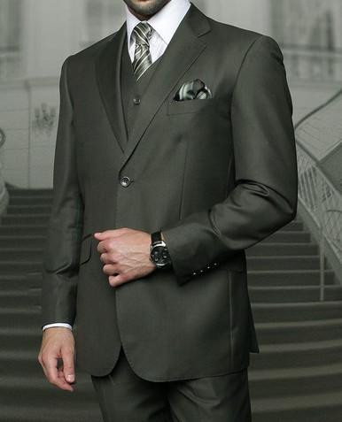 Mens Olive Green 3 Piece Suit Vinci Vest 44R Final Sale