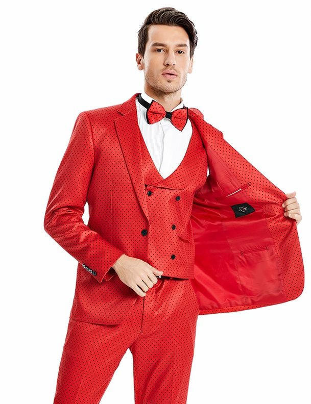 Men's Blue Dot Skinny Fit Fashion Prom Suit 3 Piece Fitted Bow M364SK-02