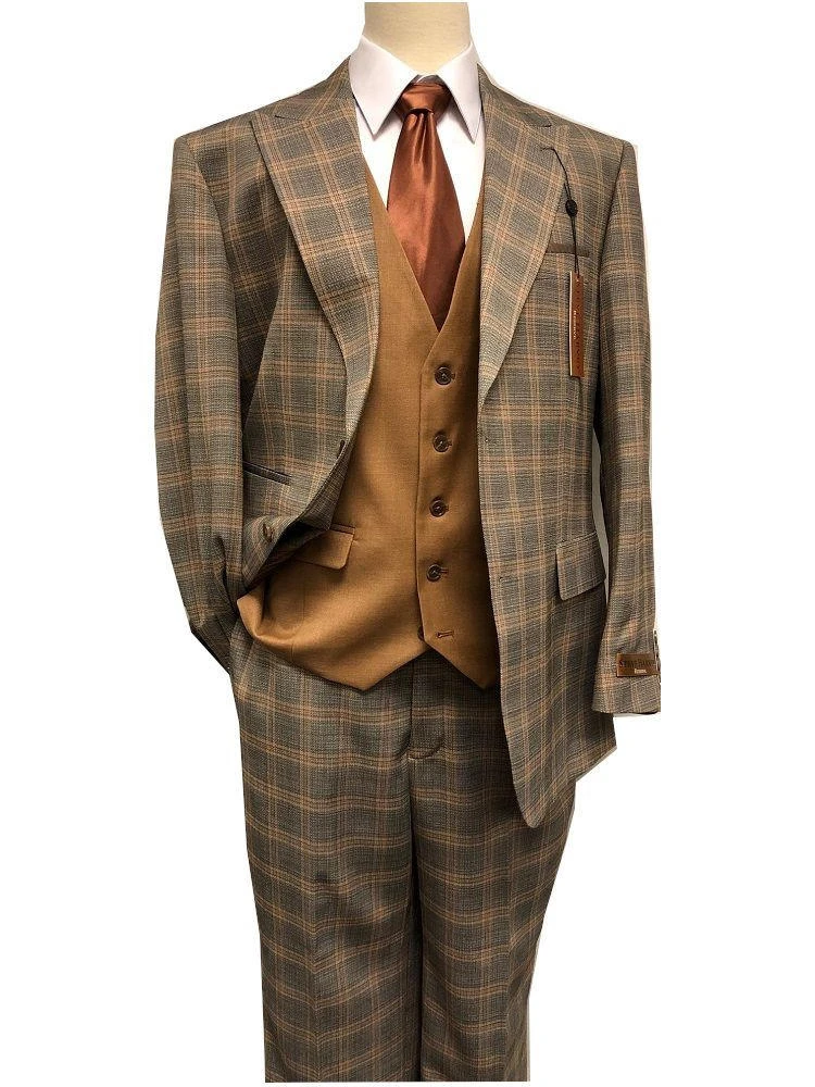 Steve Harvey 3 Piece Suit Black Gray Square Plaid 122741