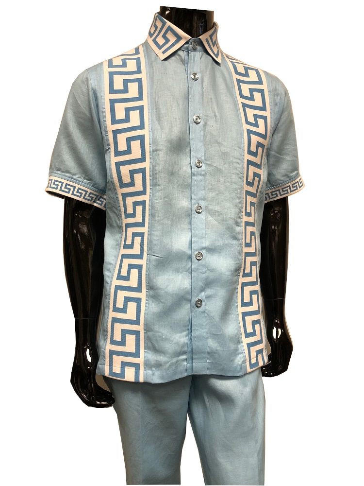 Buy Greek Key Stripe Linen Outfit for Men at Contemposuits