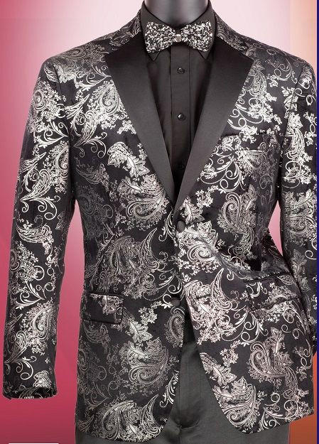 Men's Velvet Silver Foil Design Tailored Fit Stage Singer Jacket BM-02