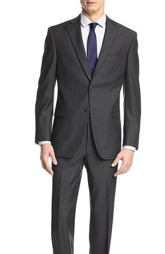 Demantie Men's Dark Gray Modern Fit Suit Flat Front Pants M202-13