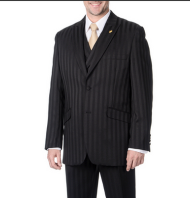 Mens Falcone Black 3 Piece Suit Vested 5492 Size 46L,46R Final Sale