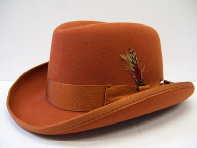 Mens Rust Godfather Hat 100% Wool Homburg Dress Hats 4201