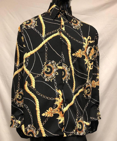 Pronti Men's Silky Fashion Shirt Black Micro Chain Print 6592 Size L
