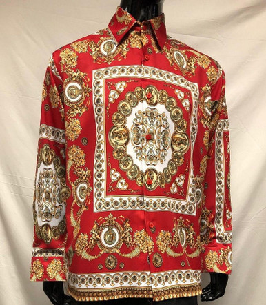 Pronti Fashion Shirt for Men Red Designer Print Long Sleeve 6598 Size 2XL