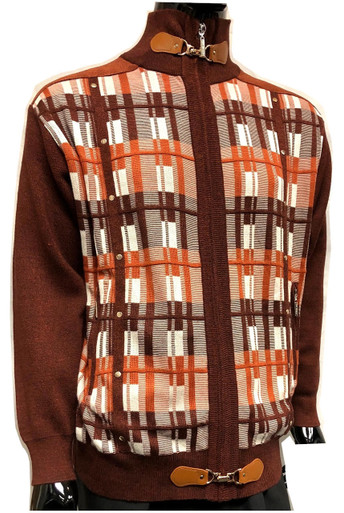 Silversilk Mens Rust Pattern Cardigan Zip-up Sweater 3246