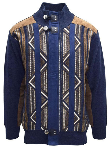 Silversilk Sweater Navy Fancy Pattern Cardigan Full Zipper 4201
