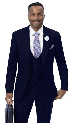 Fashion Suit Navy Peak Lapel Low Cut Vest | Contempo Suits