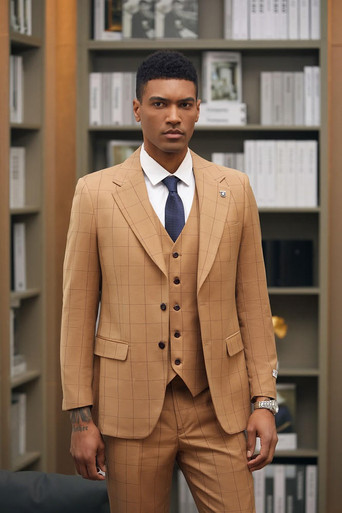 Stacy Adams Mens Windowpane Suit Cognac Summer Modern Fit SM155H1-04