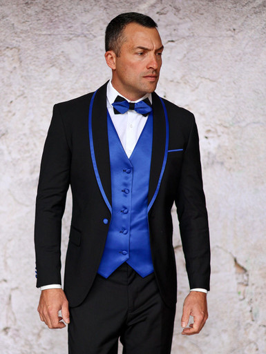 Manzini Mens Black Royal Fitted Prom Suit Wedding Tuxedo Sunset