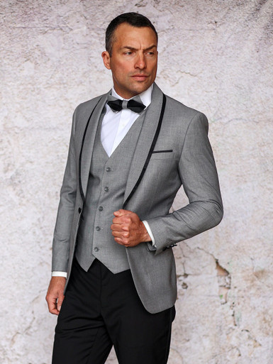 Manzini Mens Trendy Gray Fitted Prom Suit Wedding Tuxedo Sunset