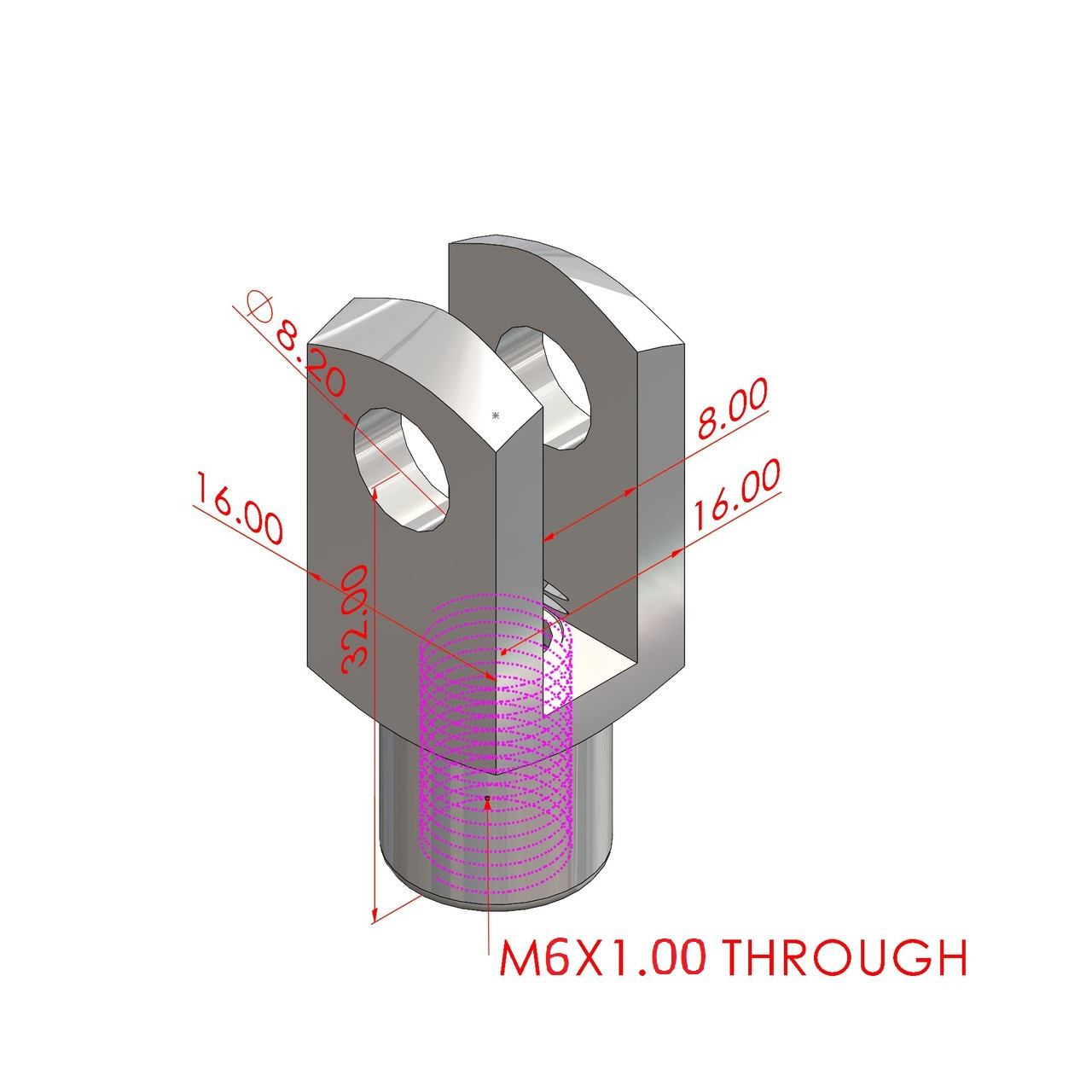 F1 8MM CLEVIS 8MM PIN HOLE 8MM SLOT M6X1.00 THREAD IN BASE - PRECISION ...