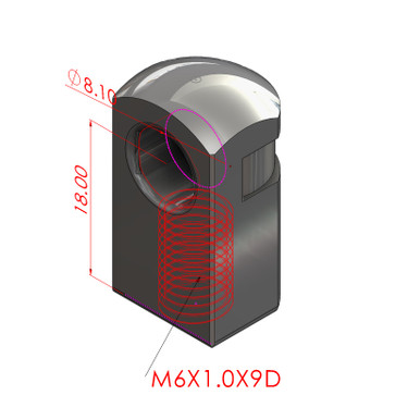 PLASTIC 8MM STRAIGHT BALL CUP 18MM TO CENTER M6 THREAD IN BASE