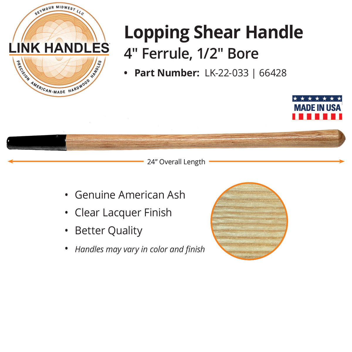 24in Lopping Shear Handle, 4in Ferrule, 1/2in Bore