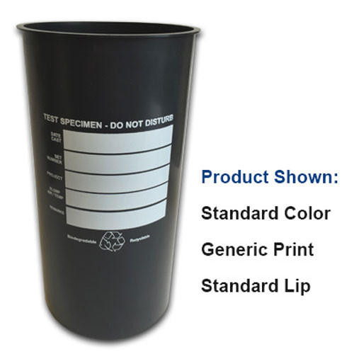 4x8in Concrete Test Cylinders, Black, Flat Lid, Label (36/Cs)