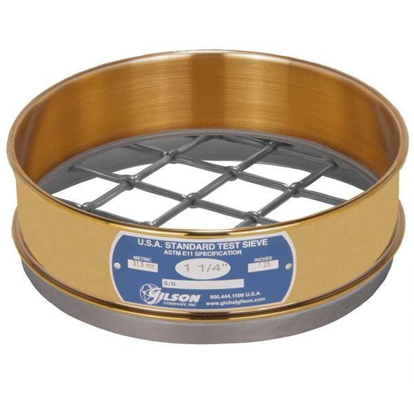 Gilson 8in Sieve, Brass/Stainless, Full Height, 1-1/4in | Test Sieves