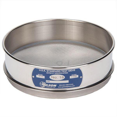Gilson 8in Sieve, All Stainless, Full Height, #18 | Test Sieves