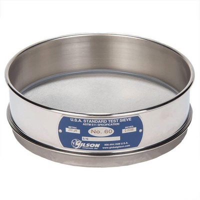 Gilson 8in Sieve, All Stainless, Full Height, #60 | Test Sieves
