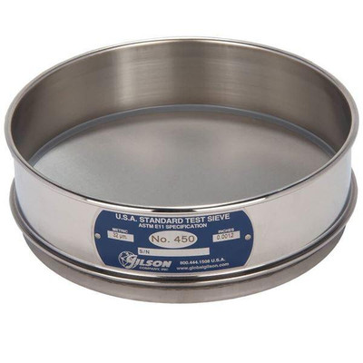 Gilson 8in Sieve with Backup Cloth, Stainless, Full Height, #450 | CMTP