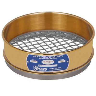 Gilson 8in Sieve, Brass/Stainless, Full Height, 1/2in | Test Sieves