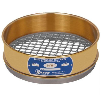 Gilson 8in Sieve, Brass/Stainless, Full Height, 3/8in | Test Sieves