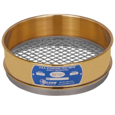 Gilson 8in Sieve, Brass/Stainless, Full Height, 5/16in | Test Sieves ...