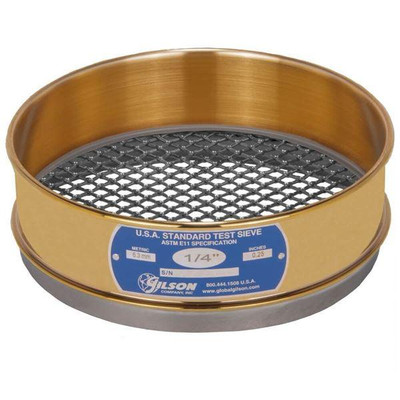 Gilson 8in Sieve, Brass/Stainless, Full Height, 1/4in | Test Sieves