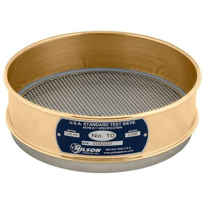 Gilson 8in Sieve, Brass/Stainless, Full Height, #10 | Test Sieves