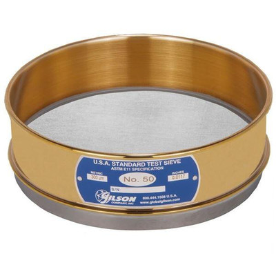 Gilson 8in Sieve, Brass/Stainless, Full Height, #50 | Test Sieves