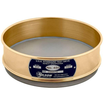 Gilson 8in Sieve, Brass/Stainless, Full Height, #450 | Test Sieves