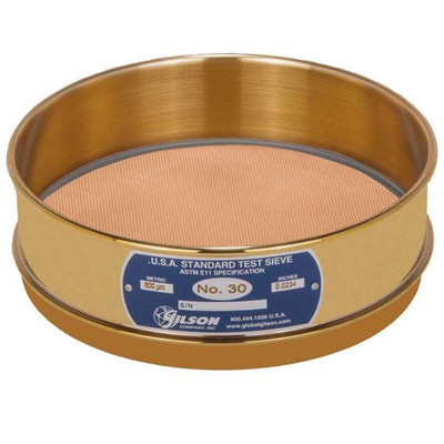 Gilson 8in Sieve, Brass Frame/Brass Cloth, Full Height, #30