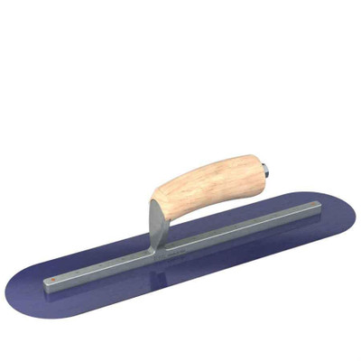 Blue Steel Finishing Trowel, Round End, 14 x 4, Wood Handle