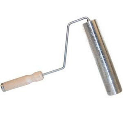 6in Aluminum Ribbed Roller, 2in Diameter, Wood Handle