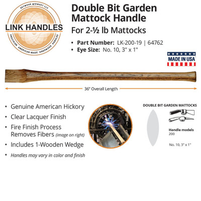 36in Double Bit Garden Mattock Handle for 2-1/2 Lb