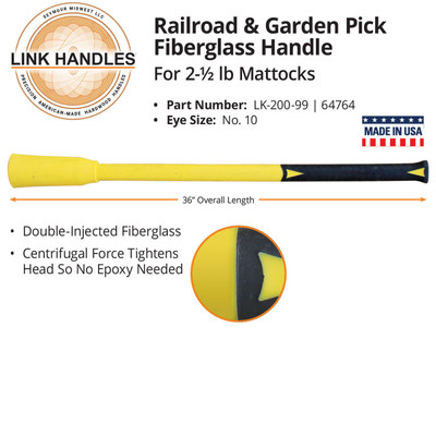 34in Mattock Fiberglass Handle, #10 Eye, With Epoxy