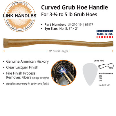 36in Curved Grub Handle for 3-1/2 to 5 Lb Hoes, No. 8 Eye