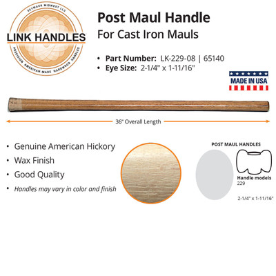 36in Post Maul Handle, Cast Iron Mauls, 2-1/4in x 1-11/16in Eye