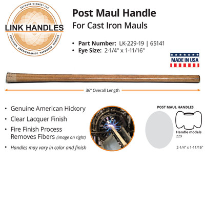 36in Post Maul Handle for Cast Iron Mauls, 2-1/4in x 1-11/16in Eye ...
