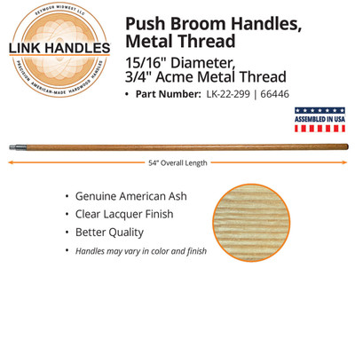 54in Pushbroom 15/16in Diameter Handle, 3/4in ACME Metal Thread ...
