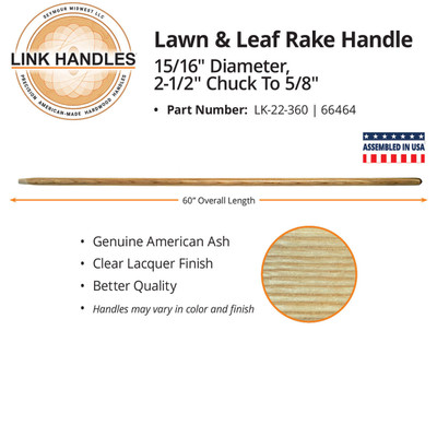 60in Lawn and Leaf Rake Handle, Clear Finish, 15/16in Diameter ...