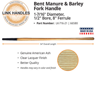 54in Bent Manure and Barley Fork Handle, 1-7/16in Diameter | Certified MTP