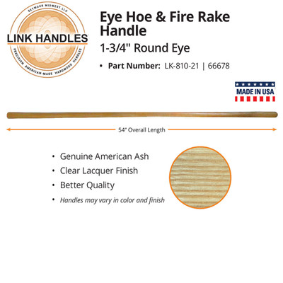 54in Eye Hoe and Fire Rake Handle, 1-3/4in Round Eye | Certified ...